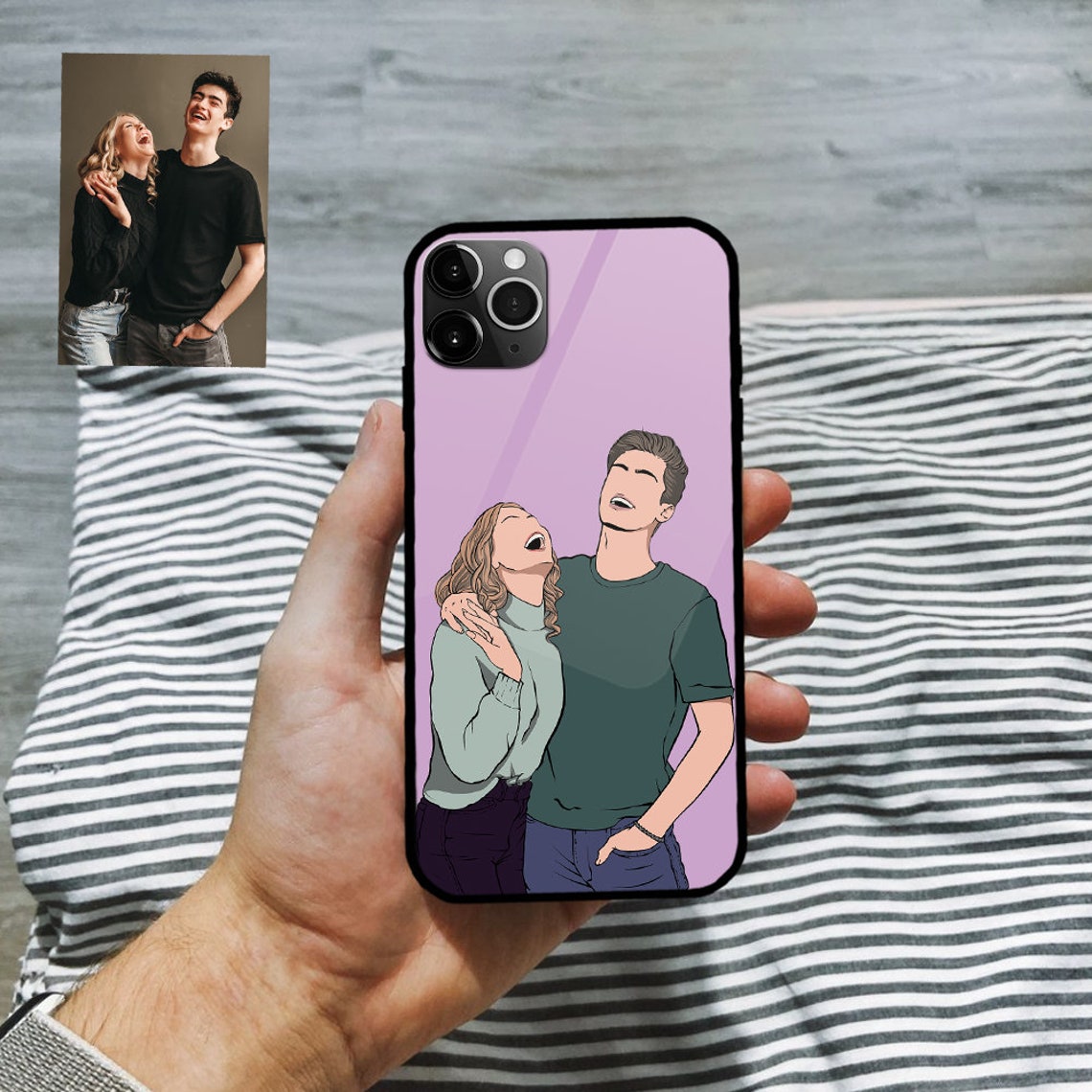 Custom Couple Portrait Minimalist Phone Case Personalised - Etsy