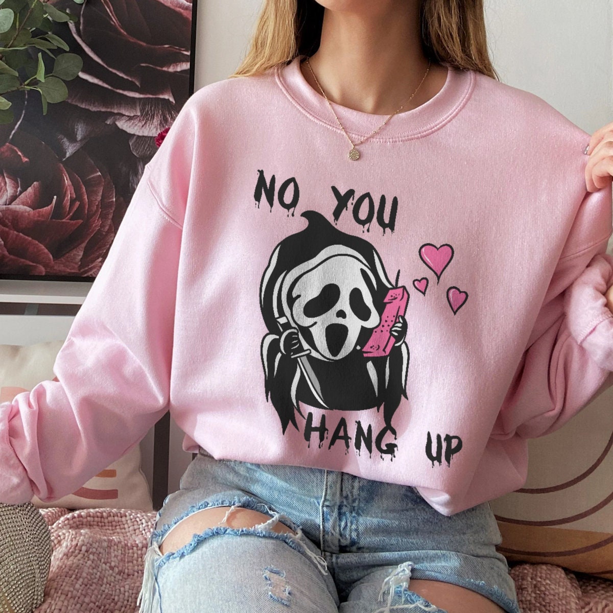 No You Hang Up Sweatshirt, Kawaii Halloween Ghostface Sweater, Cute ...