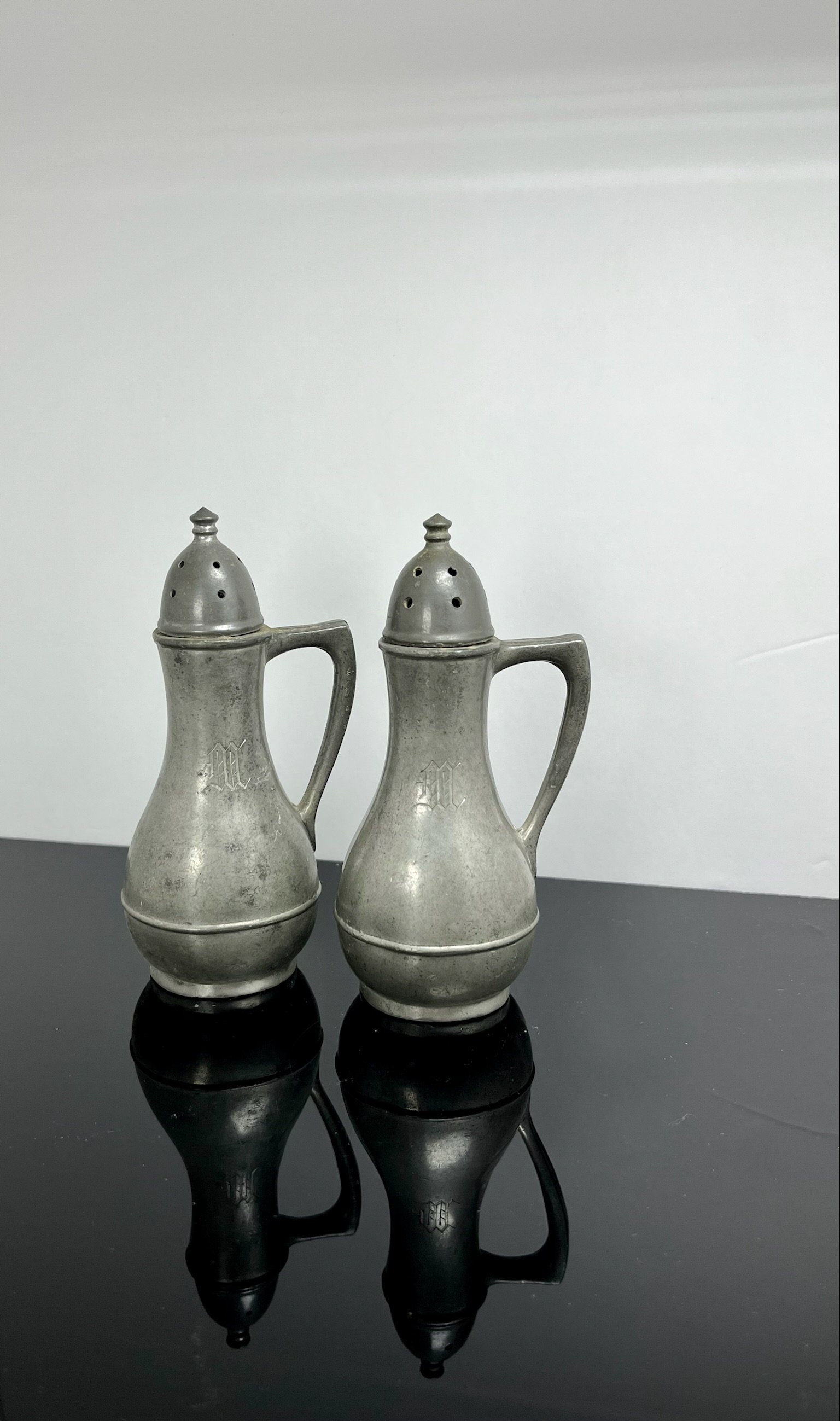 Vintage Federal Pewter Monogram Salt & Pepper Shakers - Etsy