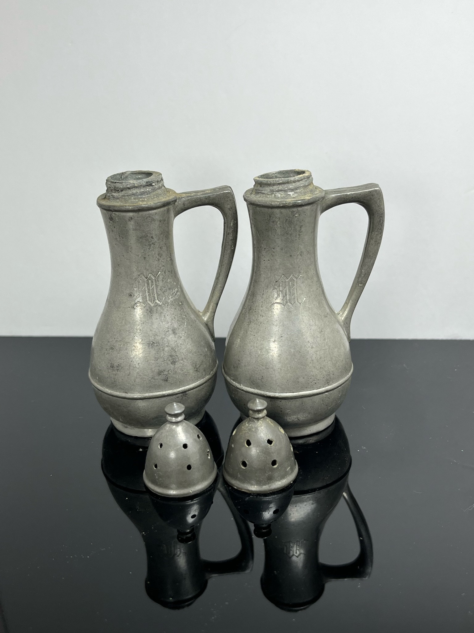 Vintage Federal Pewter Monogram Salt & Pepper Shakers - Etsy