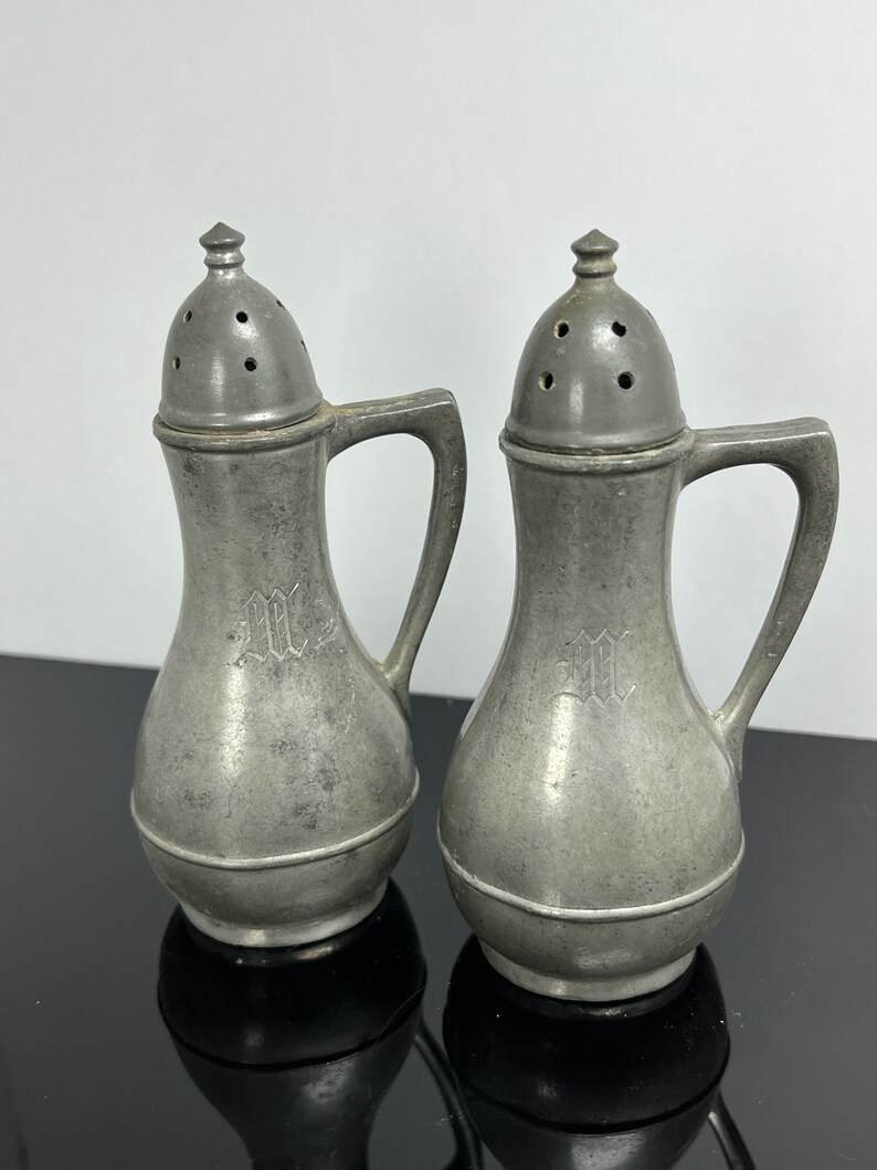 Vintage Federal Pewter Monogram Salt & Pepper Shakers - Etsy