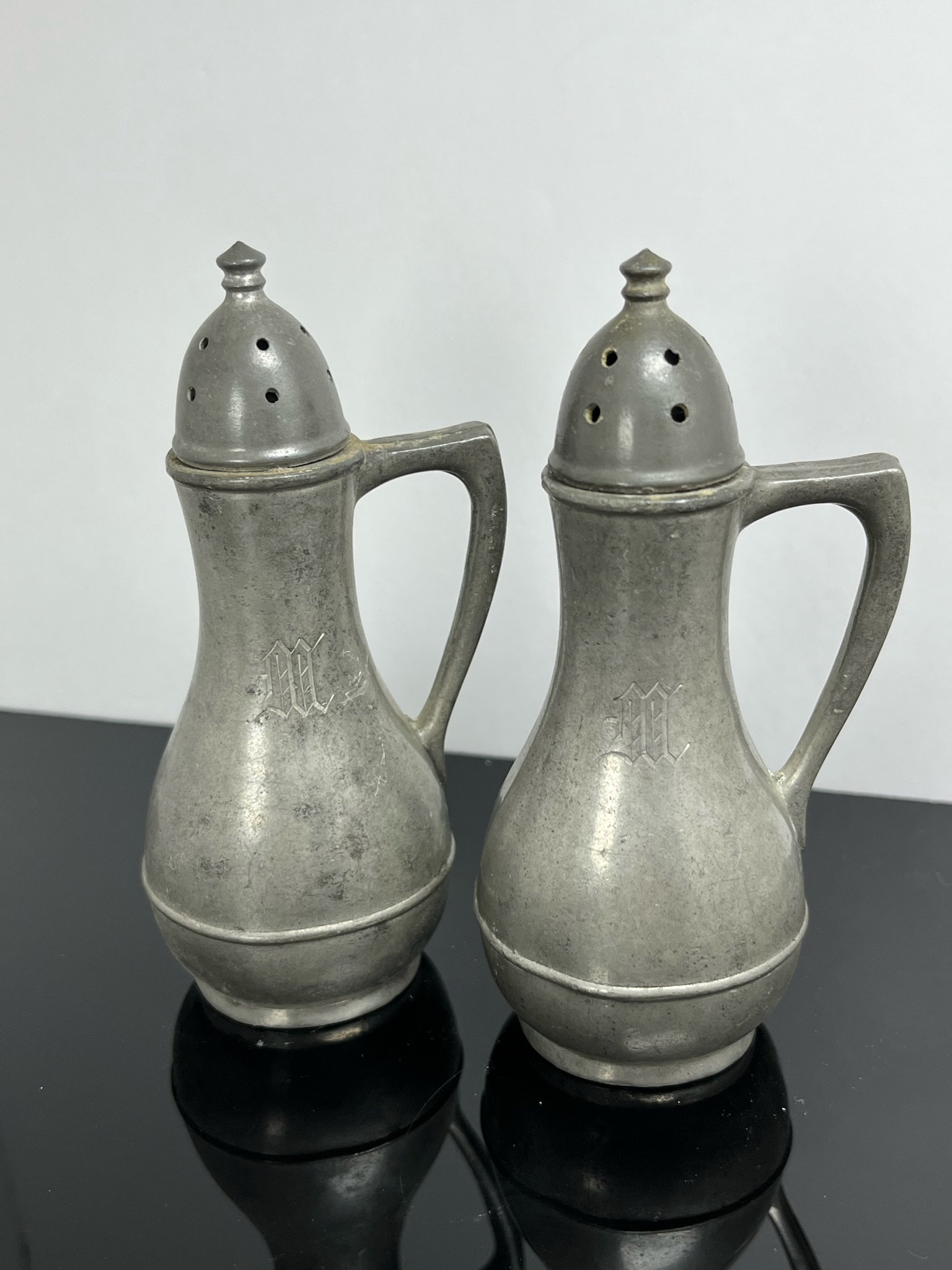 Vintage Federal Pewter Monogram Salt & Pepper Shakers - Etsy
