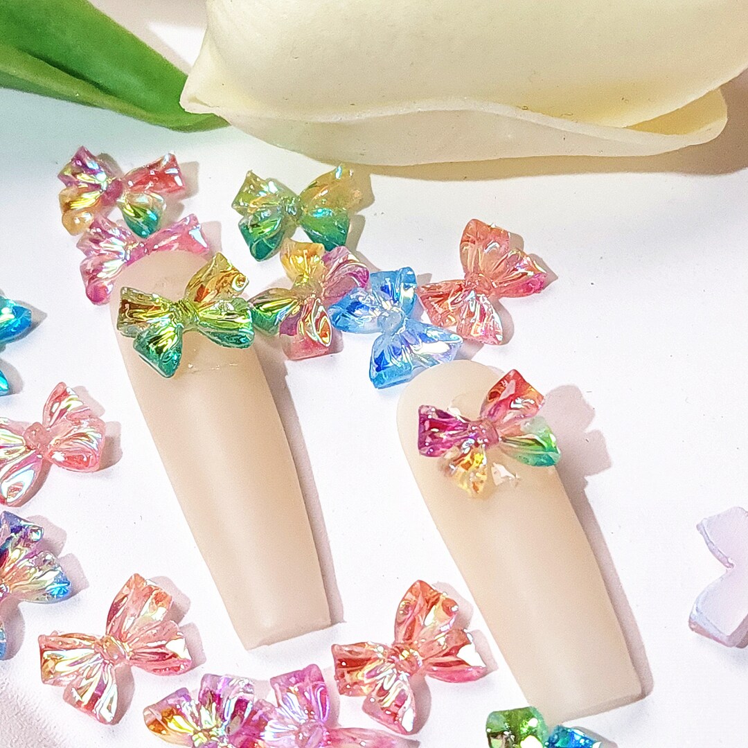 24 Pcs 6 Color Nair Art| Nail Charms| Resin Colorful Bow Lnail ...