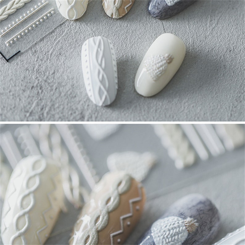 Knit Sweater Nail Art Stickers Self Decals/ Fall Winter 3D Embossed ...