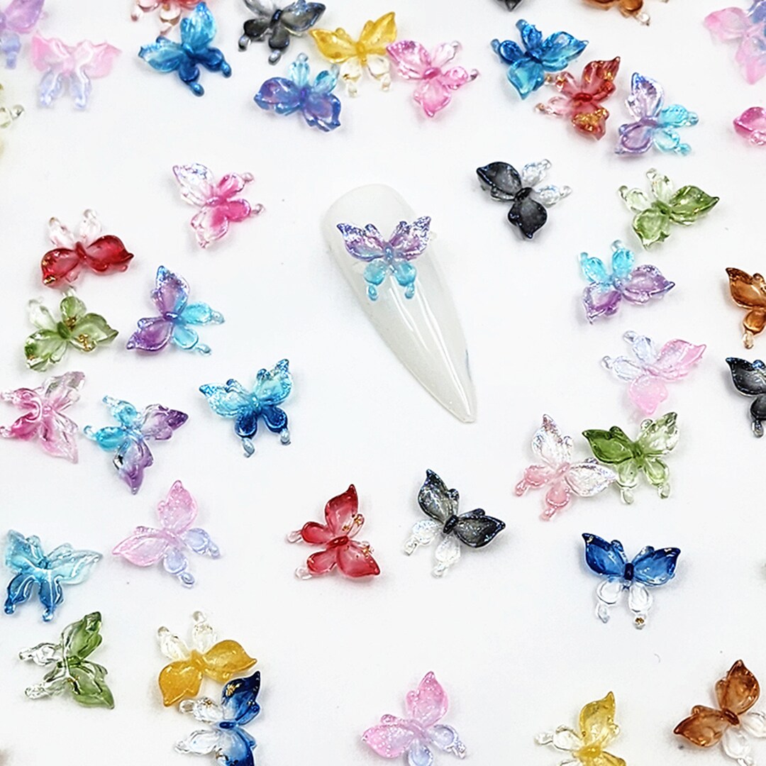 32 Pcs 8 Color Nair Art| Nail Charms| Delicate Resin Butterfly With ...