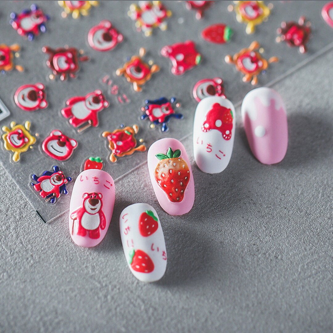 Nail Art Decals|embossed Nail Sticker Pink Strawberry Bear | Nail Diy ...