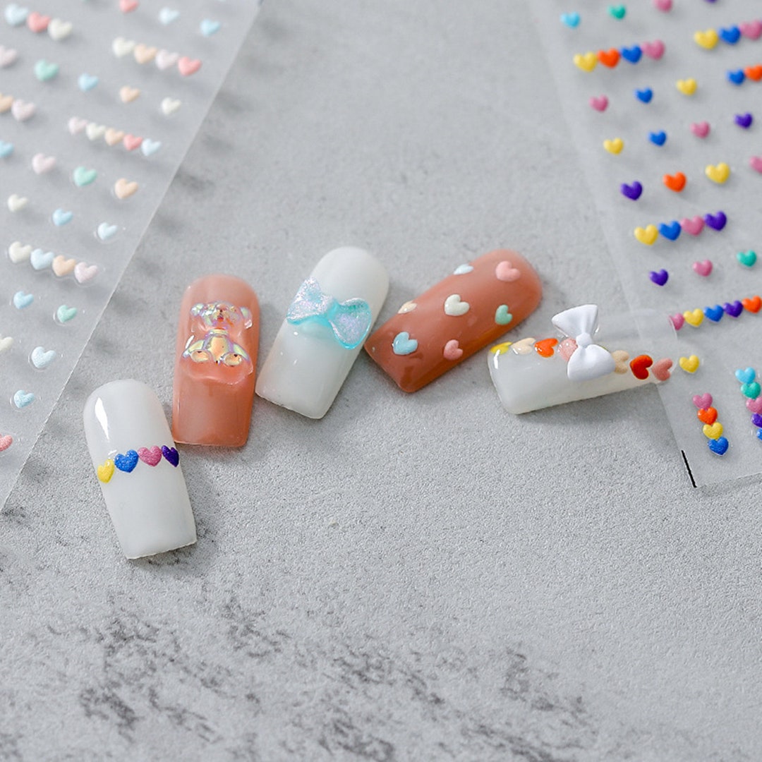 Self-adhesive 5D Embossed Nail Stickers, Macaron Colors, Cute Heart ...