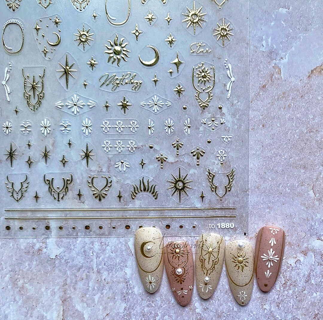Gold Nail Stickers, Totem Moon and Star Nail Stickers, Gold Nail Decals ...