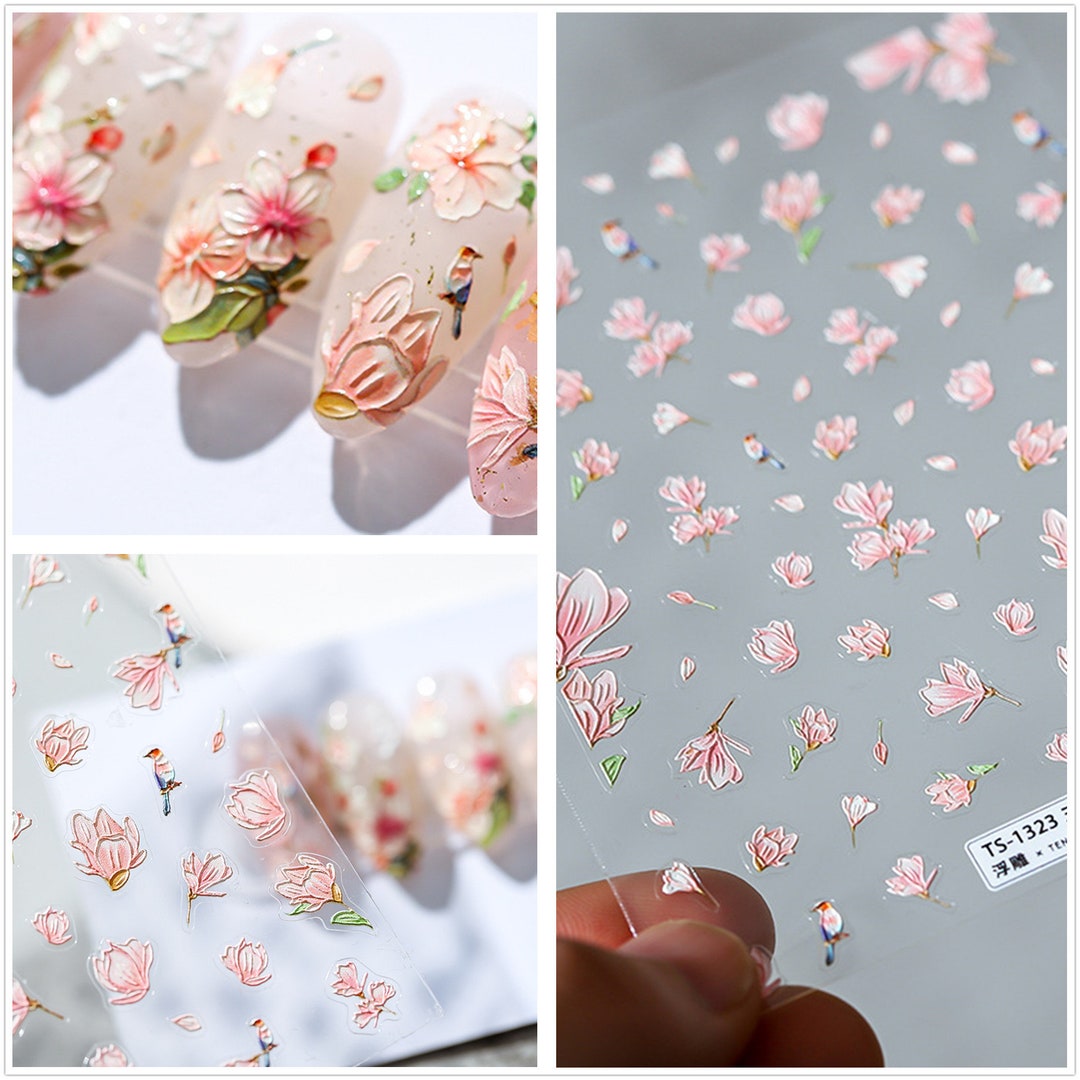 Magnolia Nail Art Embossed Sticker Nail Diy 5D Self-adhesive Nail ...