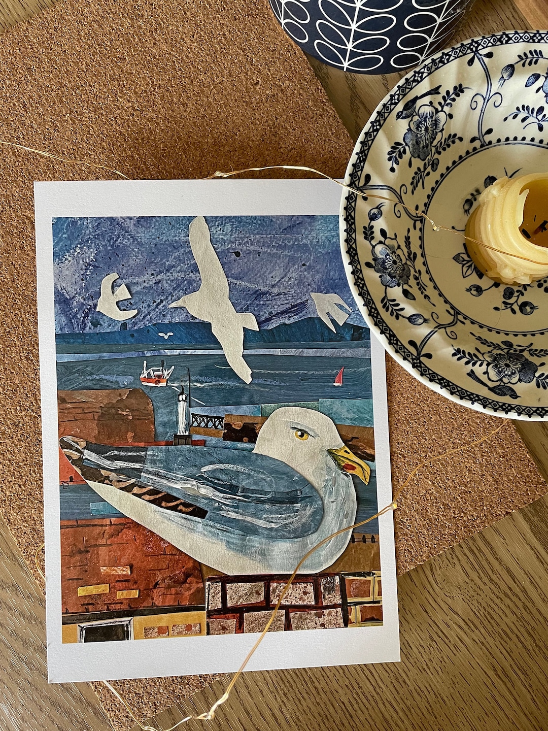 A5 Size Art Print of Mixed Media Collage Original Seagull on a Rooftop ...