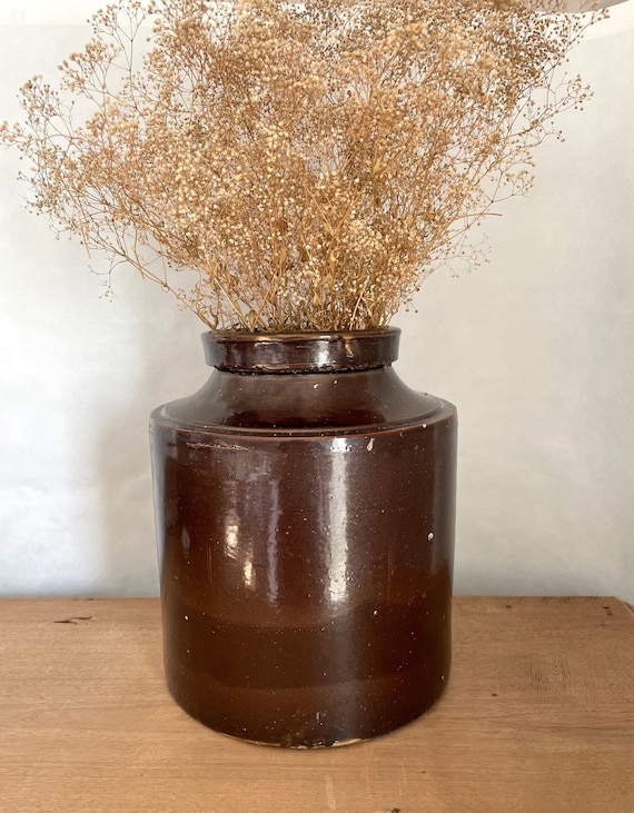 Large Vintage Brown Stoneware Crock Large Crock Utensil | Etsy