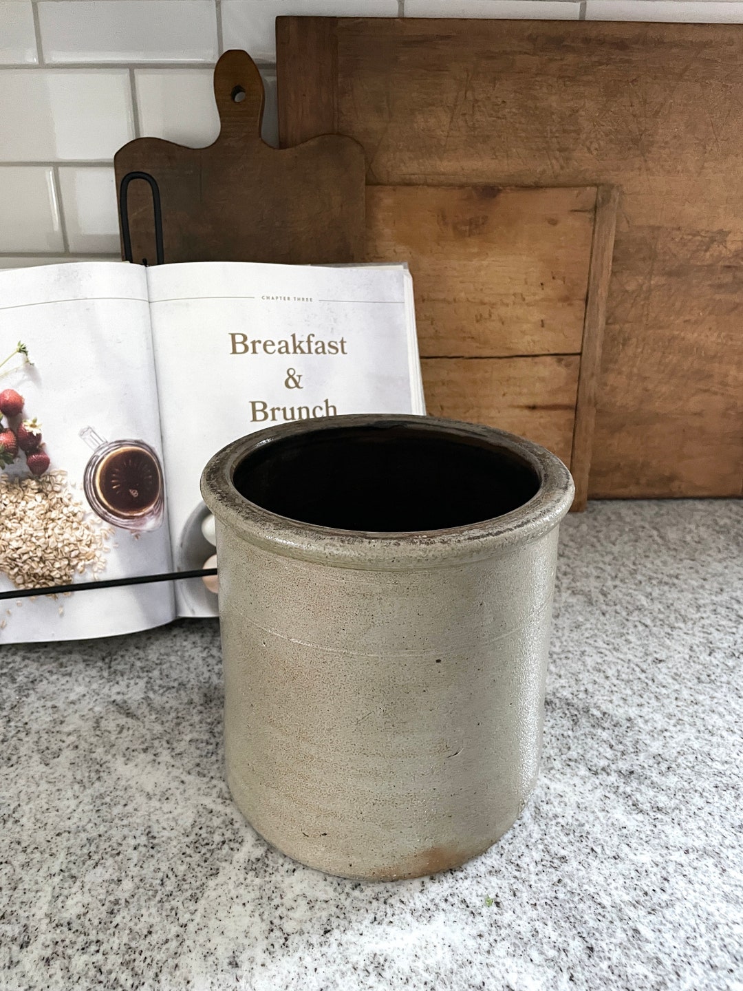 Stoneware Crock, Crock, Utensil Crock, Antique Crock, Primitive Crock ...