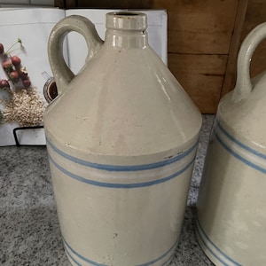 Blue Stripe Stoneware Jug, Antique Stoneware Jug, White Jug, Pottery ...