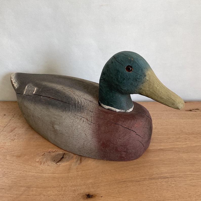 Hand Carved Wood Duck Decoy Glass Eyes, Vintage Wood Duck Decoy, Wood ...