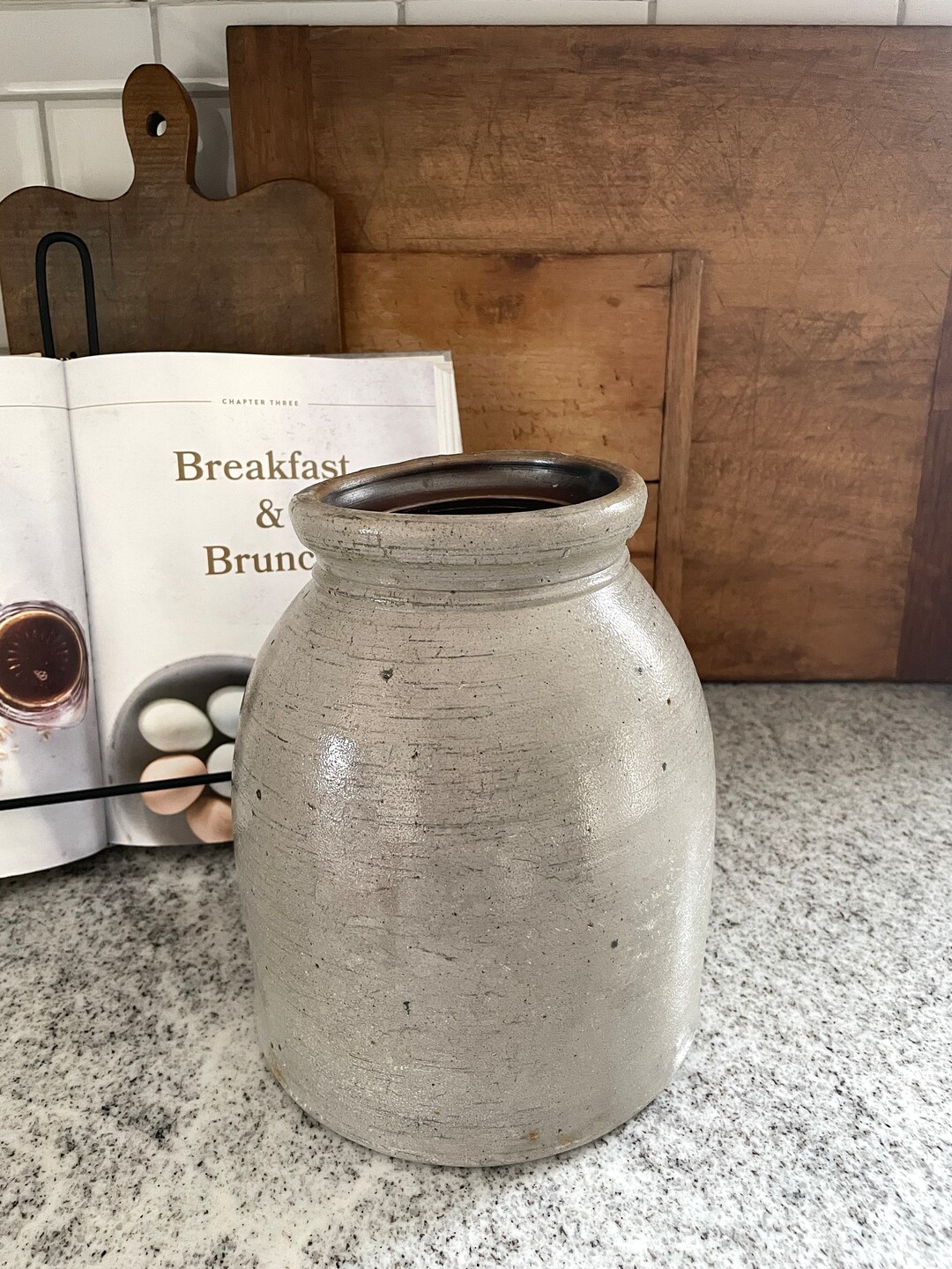 Stoneware Crock Jar, Primitive Stoneware Crock, Utensil Crock ...