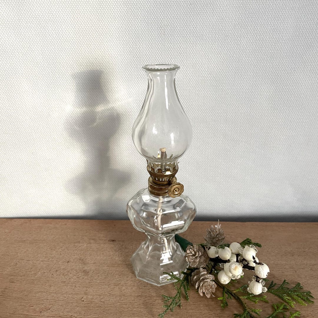 Small Glass Oil Lamp, Oil Lamp, Vintage Oil Lamp, Glass Oil Lamp, Lamp ...