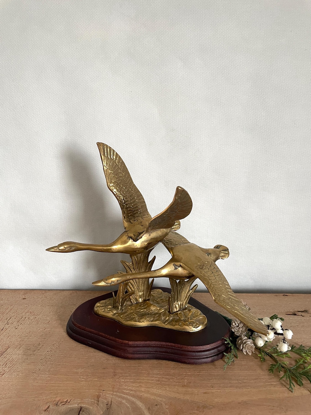 Brass Geese Statue, Brass Geese Figurine, Brass Statue, Vintage Statue ...