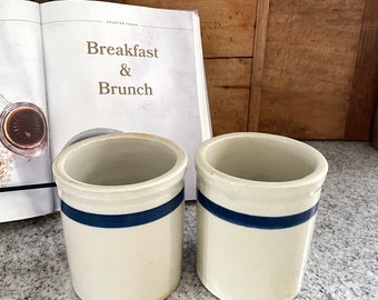 Assorted Blue Band Stoneware Crocks, Modern Farmhouse Decor, Old Crock ...