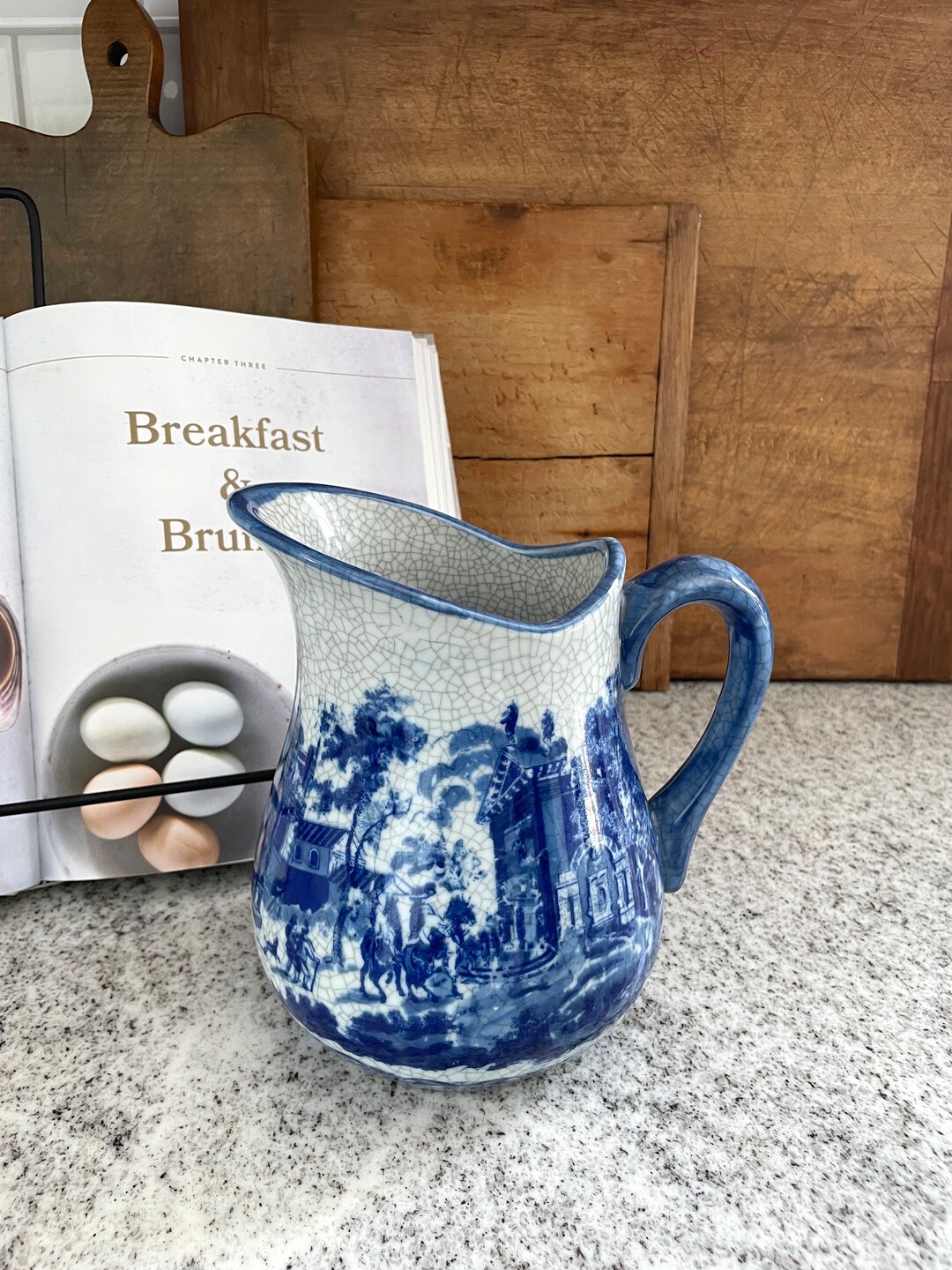 Blue and White Pitcher, Vintage Ironstone Pitcher, Vintage Pitcher ...