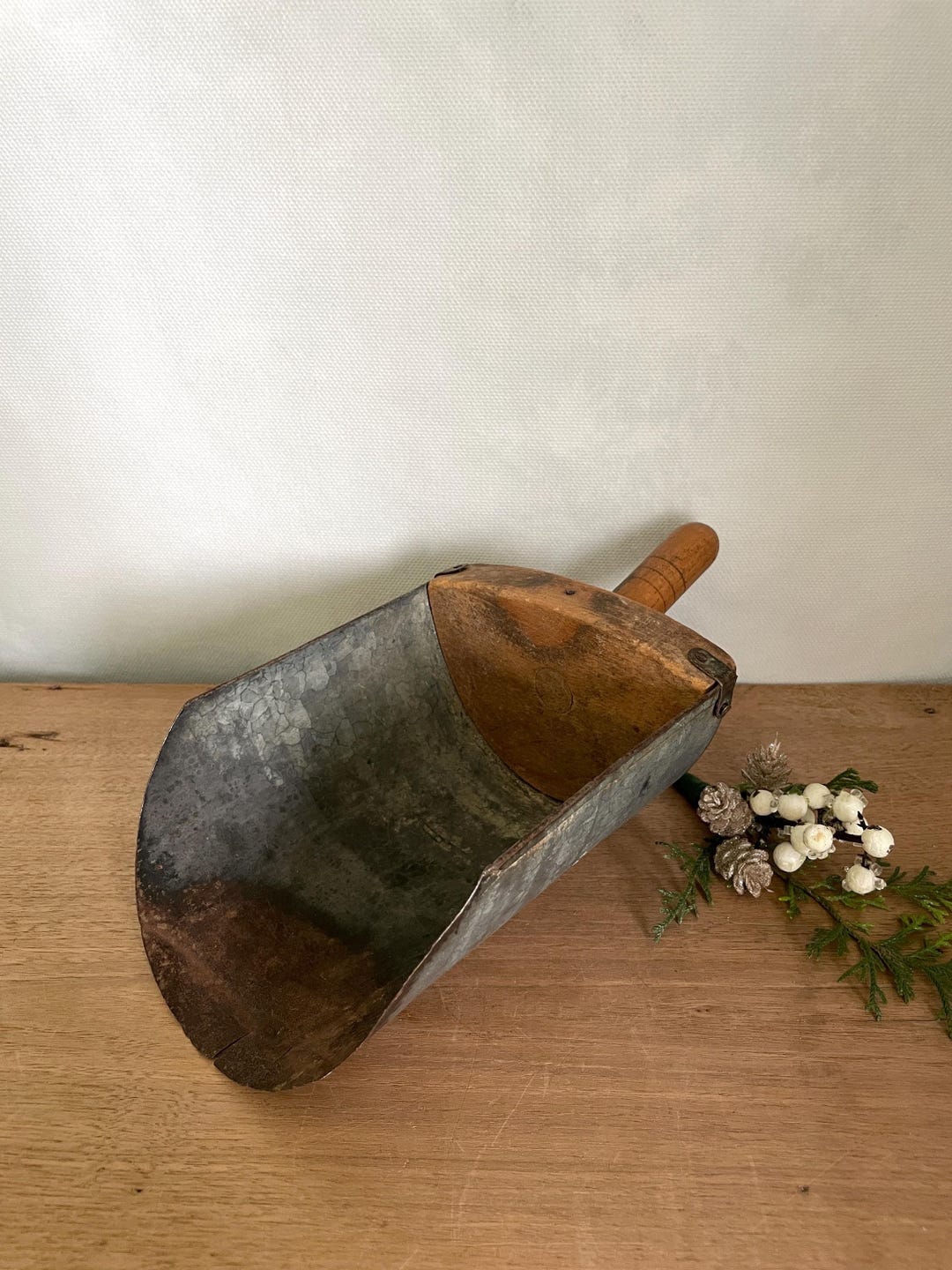 Vintage Metal Scoop, Wood Kitchen Scoop, Grain Scoop, Metal Grain Scoop ...