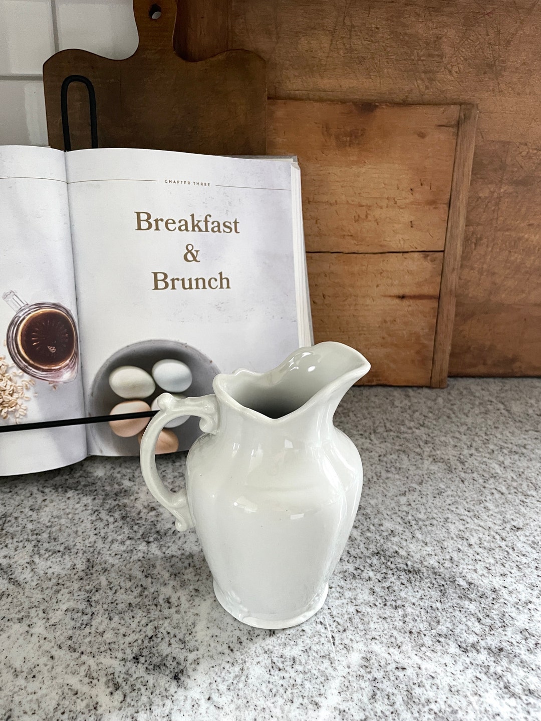 White Pitcher, Small White Pitcher, Vintage Pitcher, Kitchen Pitcher ...