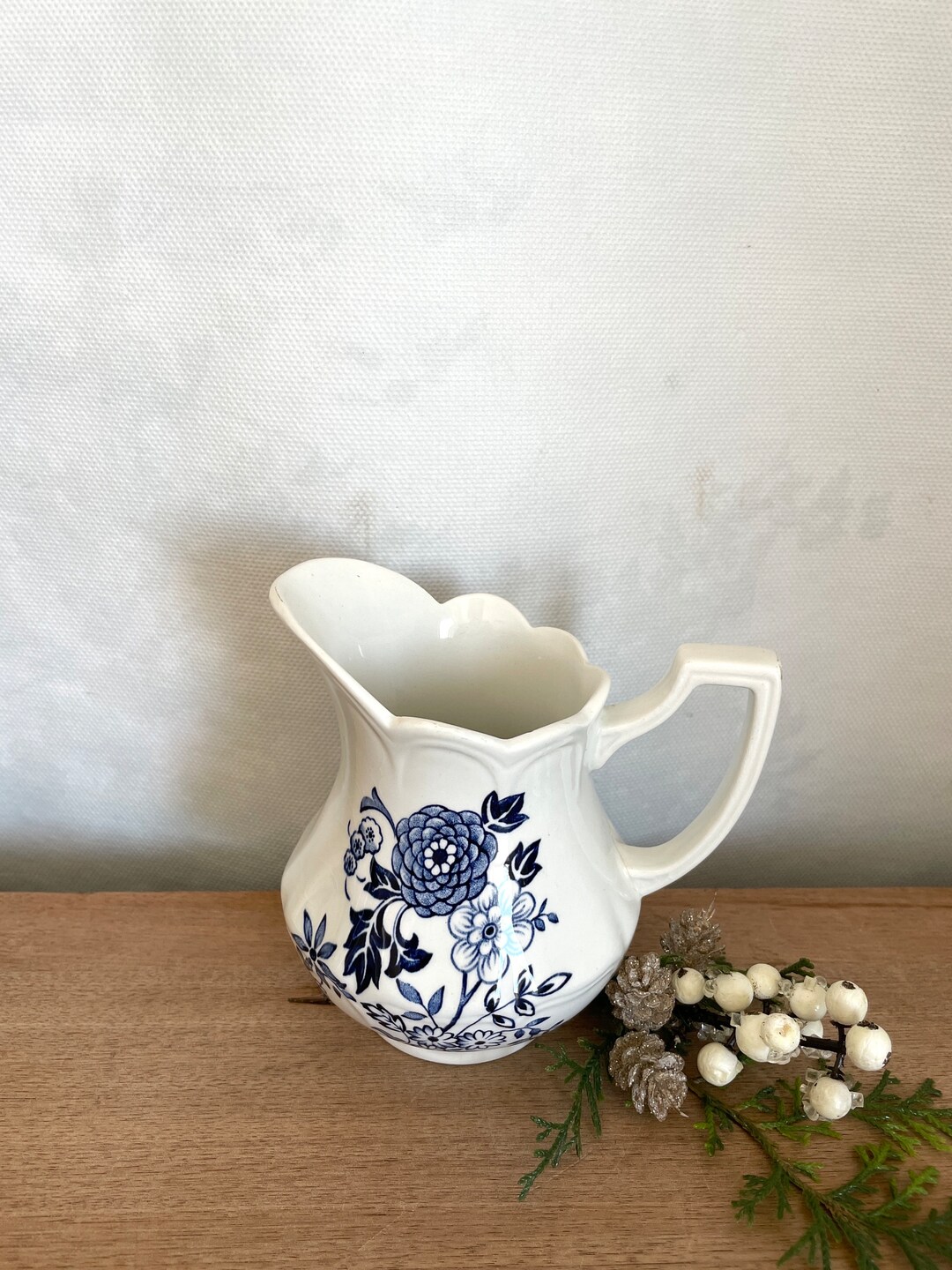 European Blue and White Floral Pitcher, Blue and White Pitcher, Floral ...