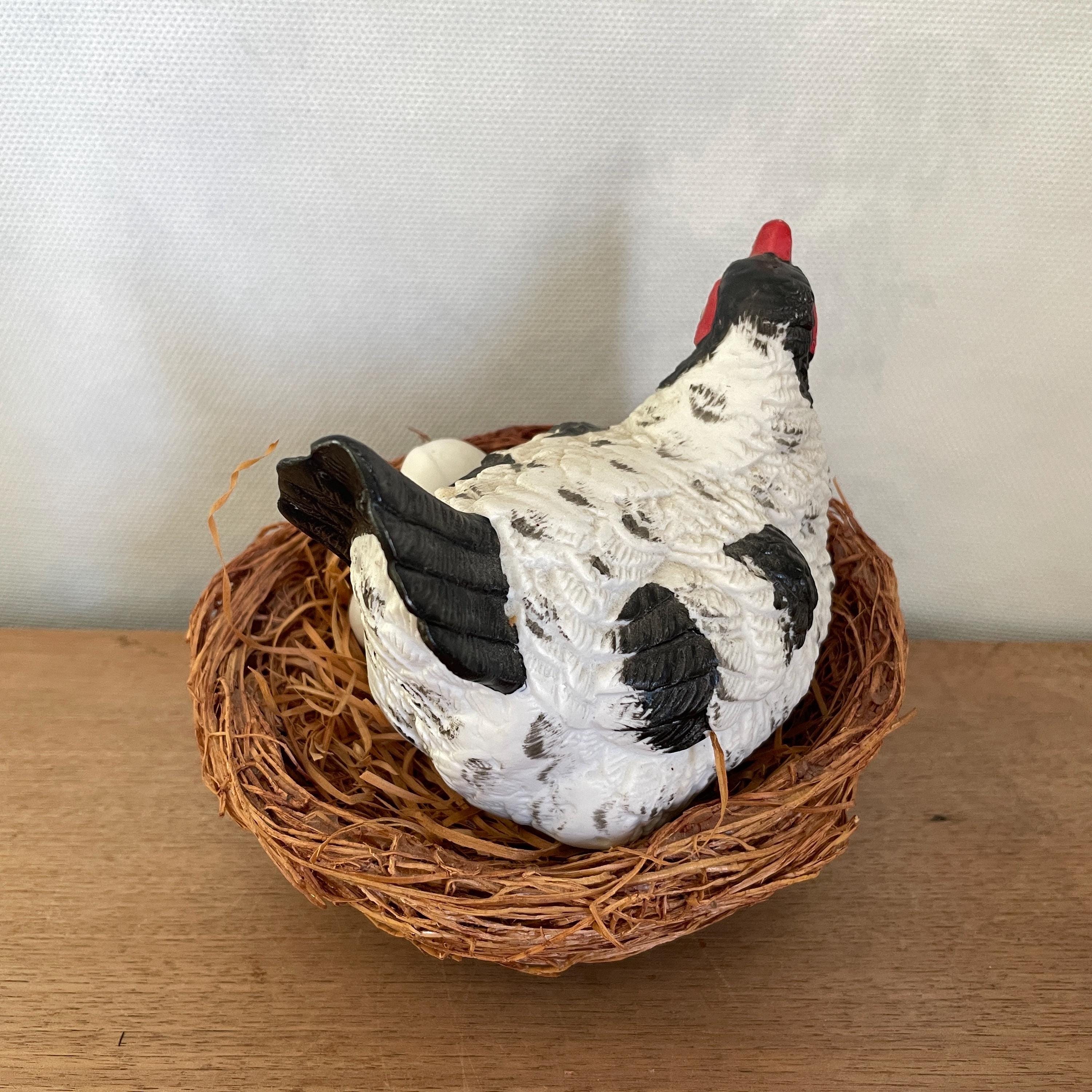 Mini Handmade Ceramic Chicken With Eggs and Nest, Vintage Chicken ...
