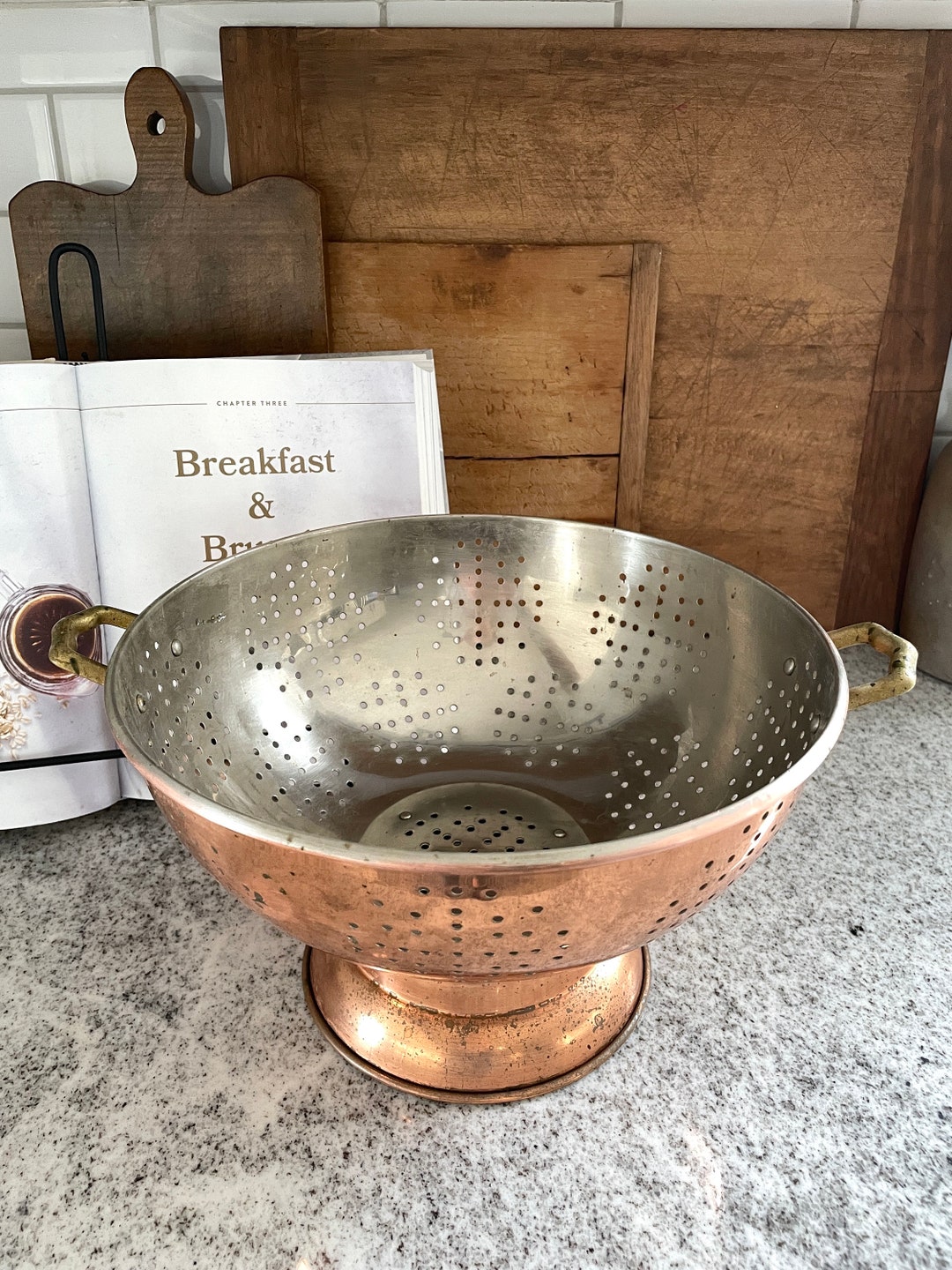Large Copper Colander, Colander, Vintage Colander, Kitchen Decor ...