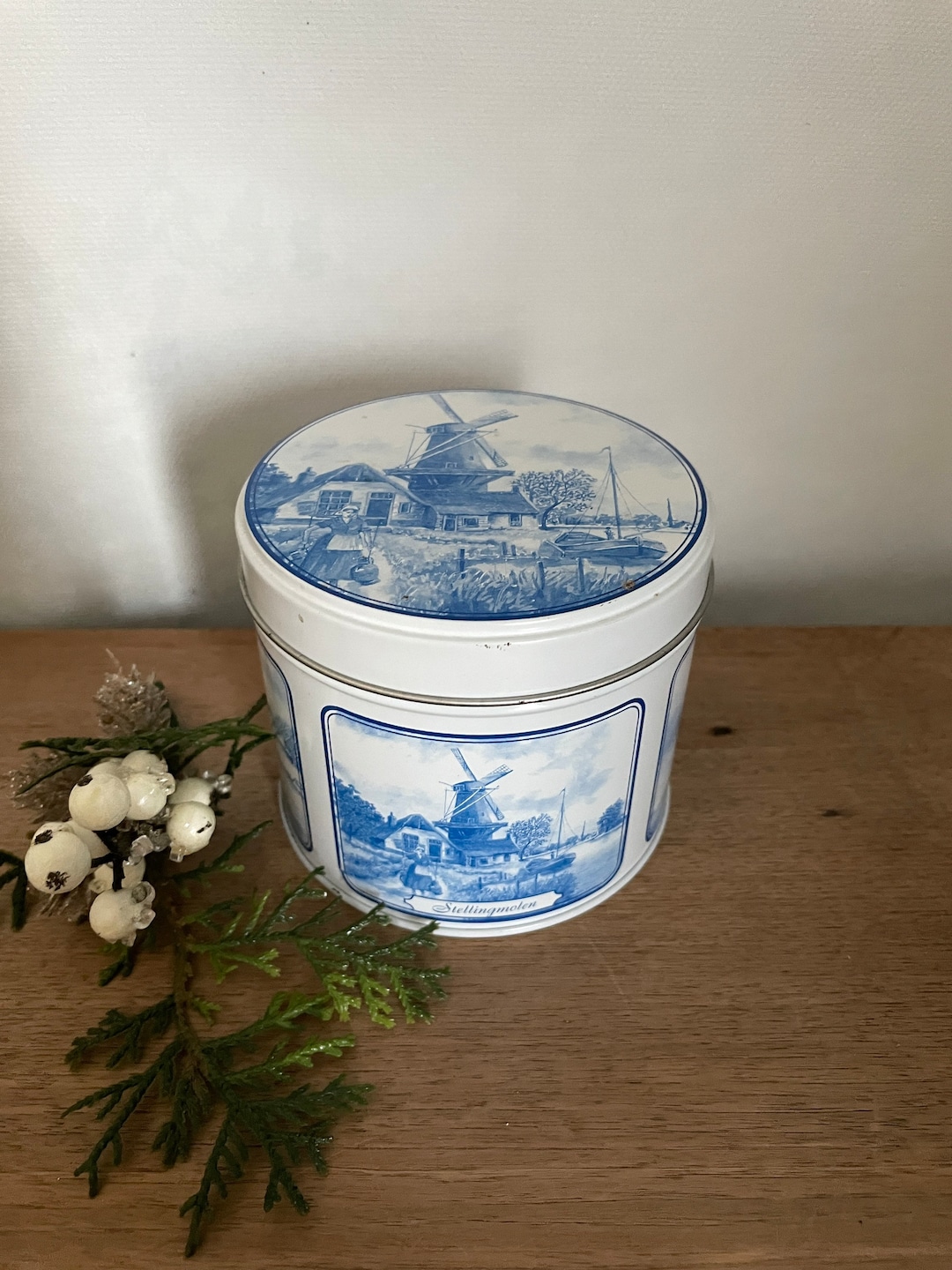 Windmill Tin, Blue and White Tin, Dutch Tin, Kitchen Decor, Decorative ...