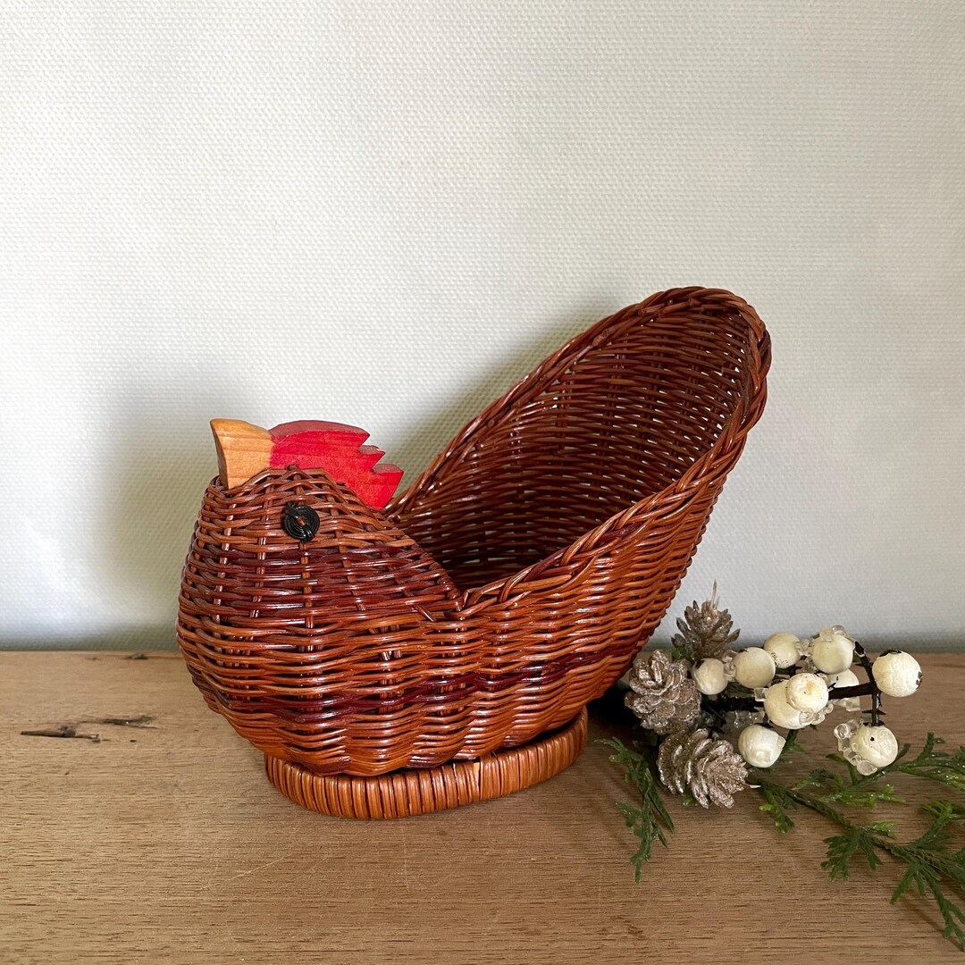 Vintage Rooster Basket, Vintage Chicken Basket, Basket Tray, Vintage ...