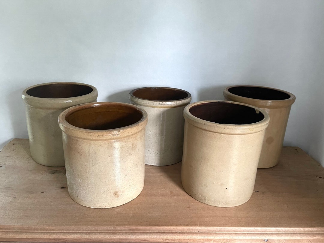 Antique Stoneware Crock, Cream Crock, Utensil Crock, Kitchen Decor ...