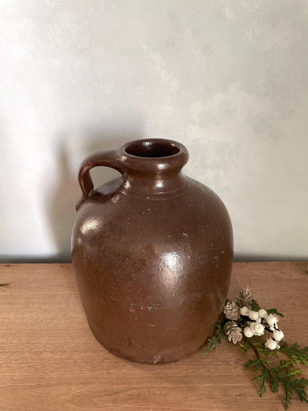 Wide Mouth Stoneware Jug, Kitchen Decor, Stoneware Jug, Brown Jug ...