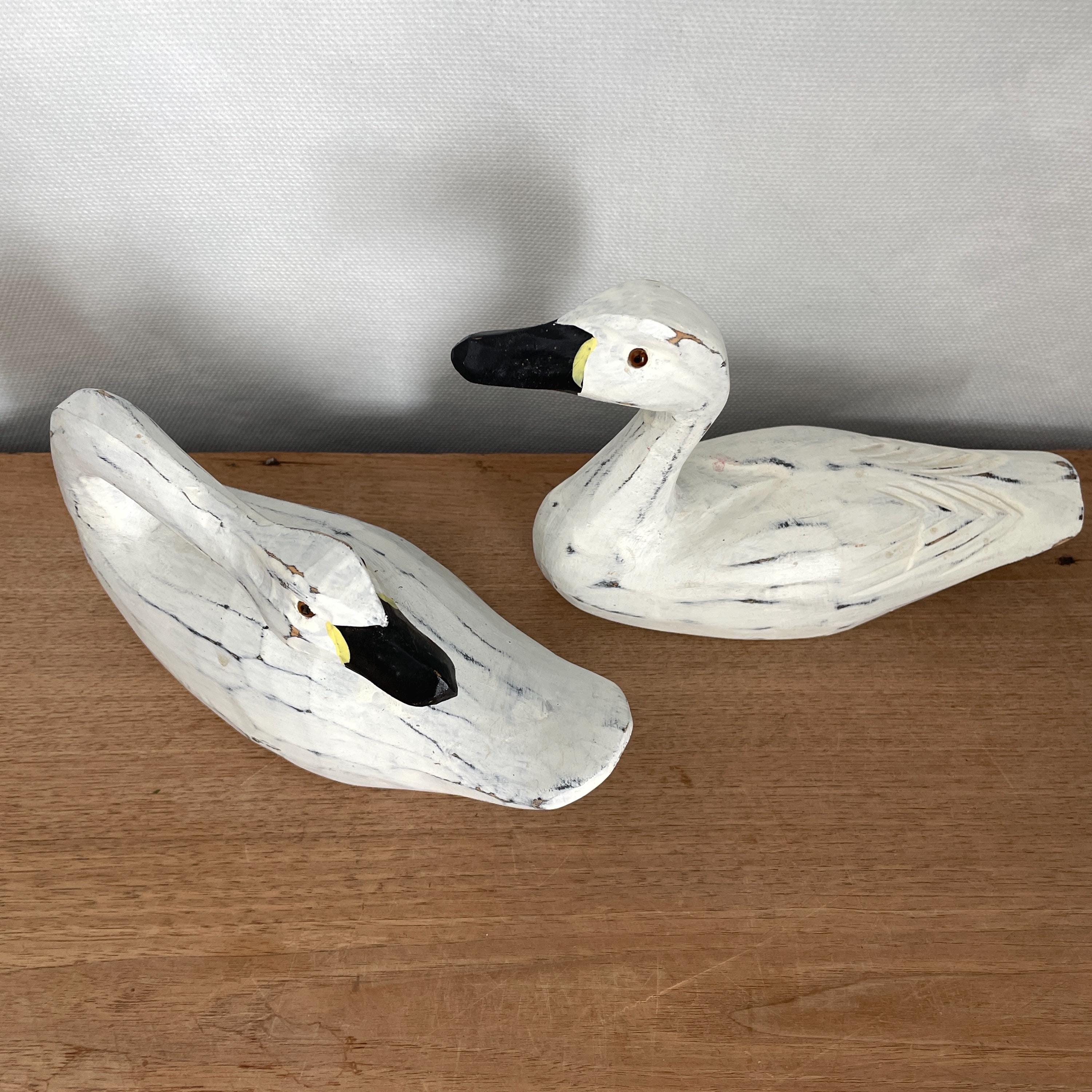 Hand Carved Wood Swan Decoys Vintage Wood Swan Pair of Swans Antique ...