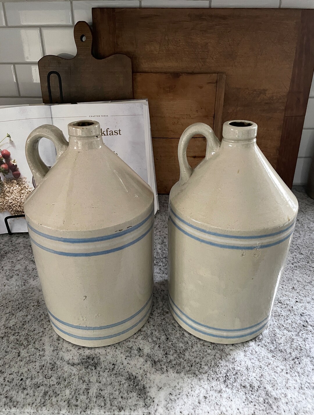 Blue Stripe Stoneware Jug, Antique Stoneware Jug, White Jug, Pottery ...
