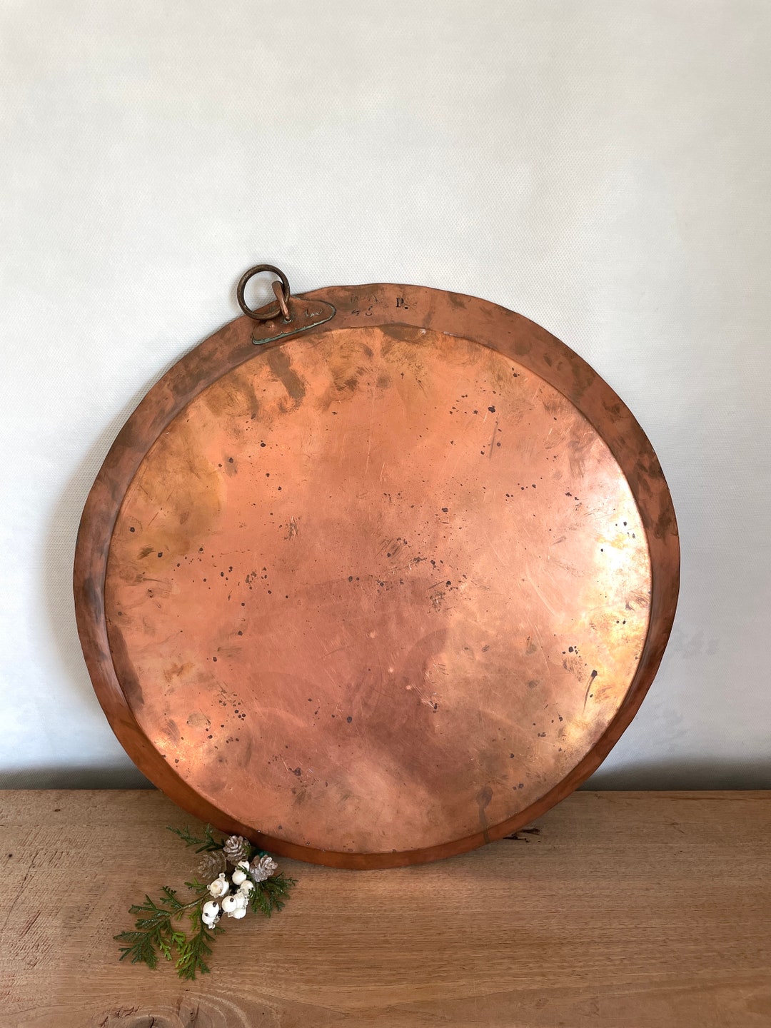 Large Round Copper Pan, Vintage Copper Pan, Copper Pan, Kitchen Decor ...