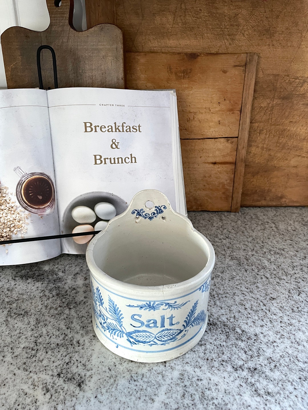 Blue and White Salt Crock, Vintage Crock, Salt Crock, Stoneware Crock ...