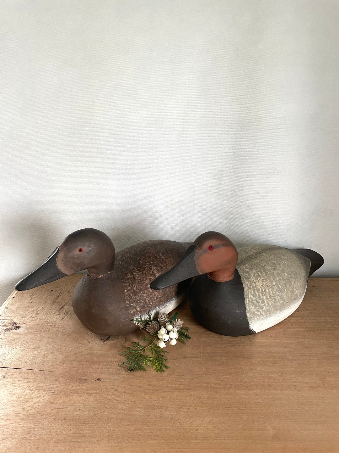Hand Carved Wood Duck Decoy Pair, Hen and Drake Wood Duck, Vintage Wood ...