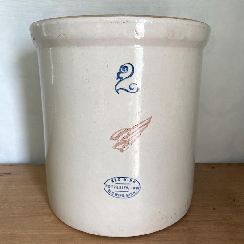 2 Gallon Red Wing White Stoneware Crock, Utensil Crock, Glazed Pottery ...