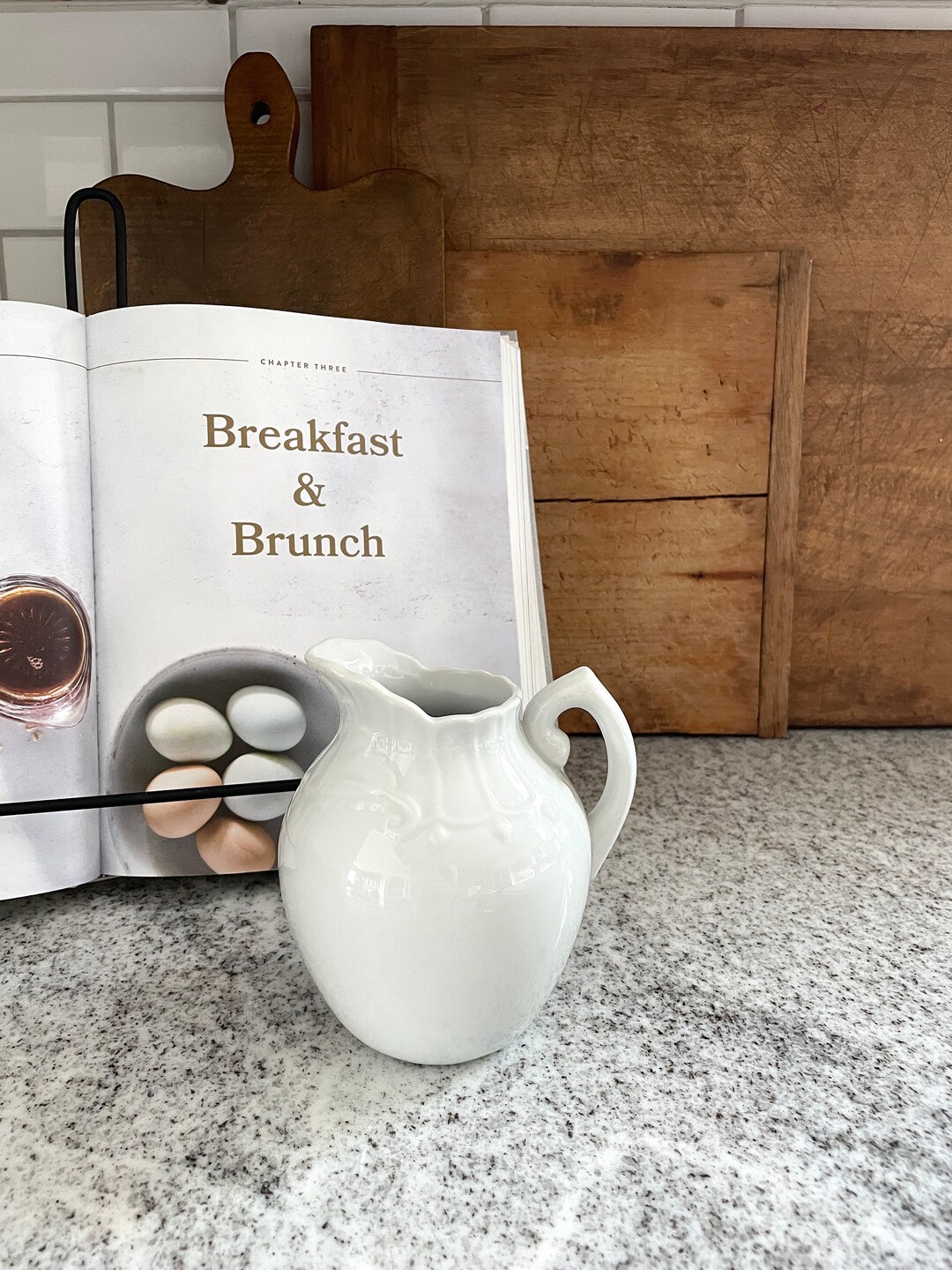 White Pitcher, Small White Pitcher, Vintage Pitcher, Kitchen Pitcher ...