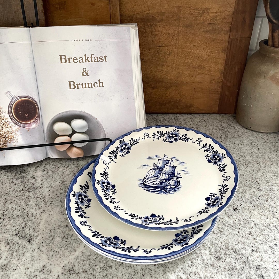 Set of 4 European Plates, Blue and White Plate, Ironstone Plate ...