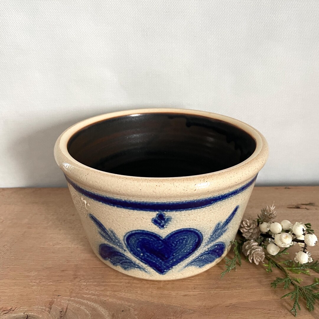 Rowe Pottery Crock Glazed Pottery Bowl Handmade Pottery Cobalt Blue ...