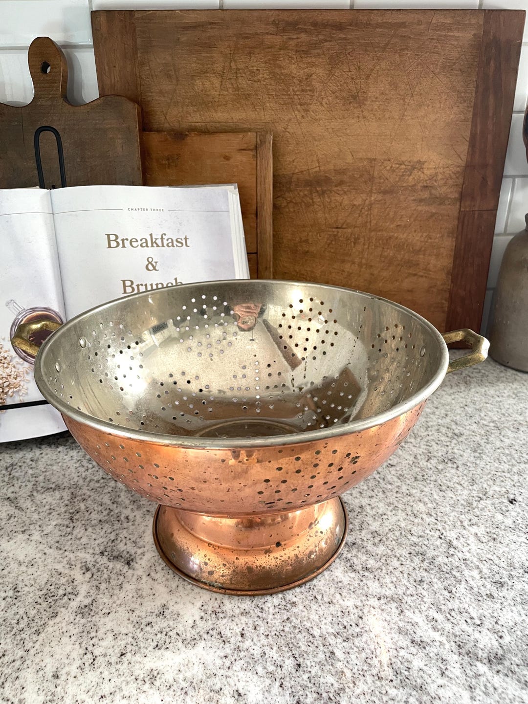 Vintage Copper Colander French Country Decor Primitve Kitchen ...