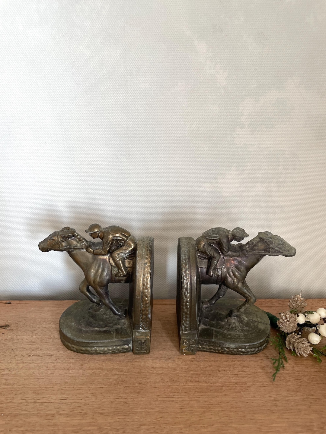 Horse Racing Bookends, Horse and Jockey Bookends, Vintage Bookends ...