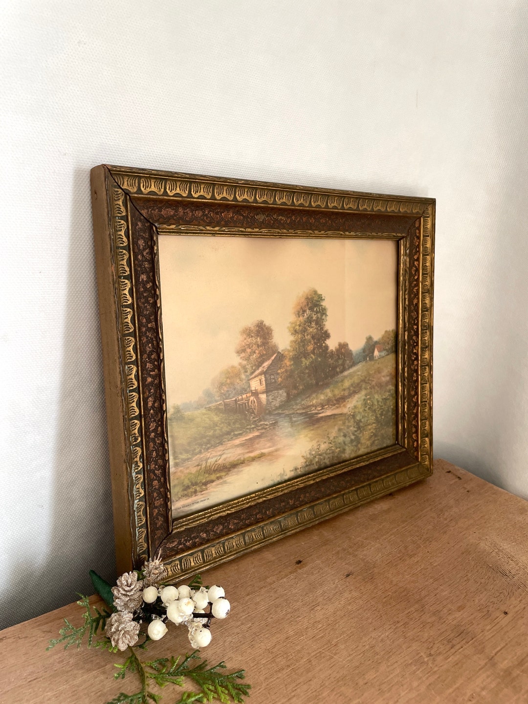 Vintage Landscape Print, Gold Frame and Print, Vintage Picture, Vintage ...
