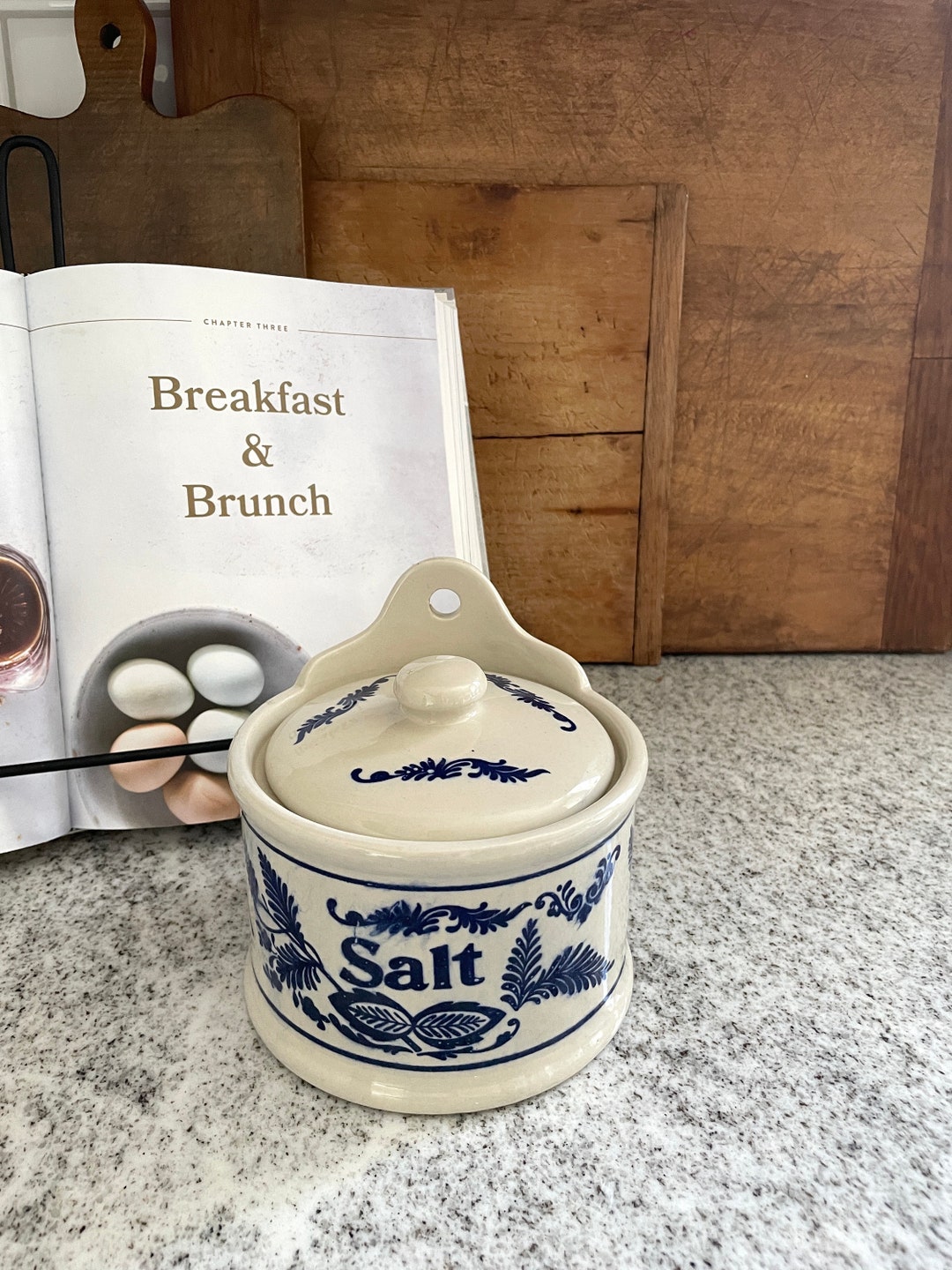 Blue and White Salt Crock, Vintage Crock, Salt Crock, Stoneware Crock ...