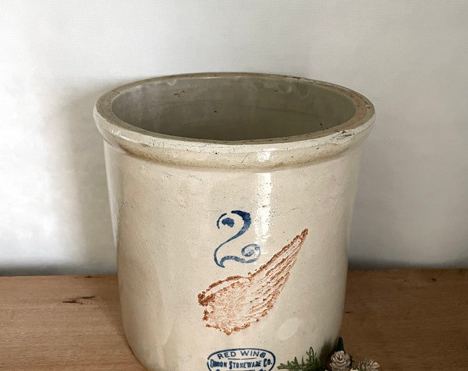 2 Gallon Red Wing Crock, White Crock, Red Wing Crock, Antique Crock ...