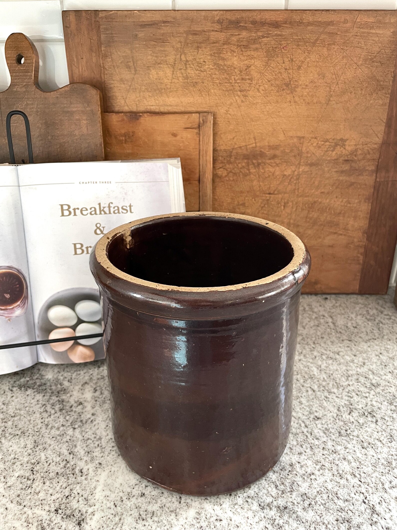 Brown Stoneware Crock, Antique Crock, Brown Crock, Crock, Kitchen Decor ...