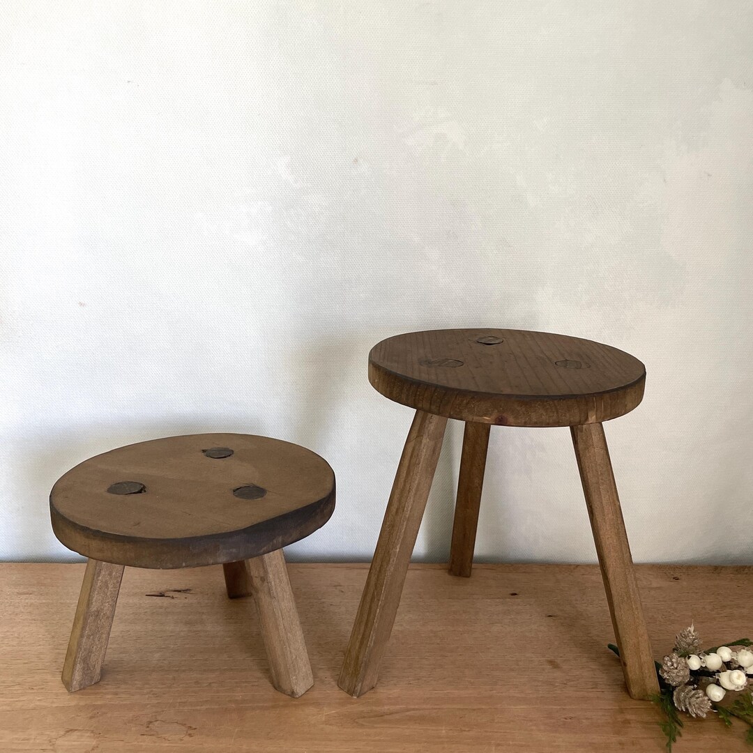 Small Wood Stool, Counter Top Stool, Wood Stool, Round Stool, Tripod ...