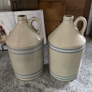 Blue Stripe Stoneware Jug, Antique Stoneware Jug, White Jug, Pottery ...