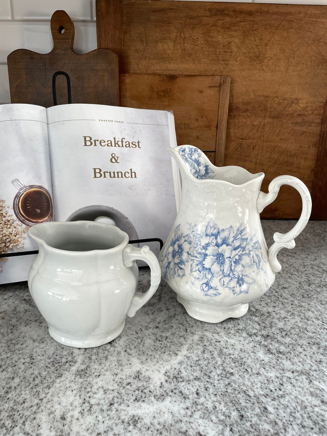 White Pitcher, Vintage White Pitcher, Blue and White, Blue and White ...